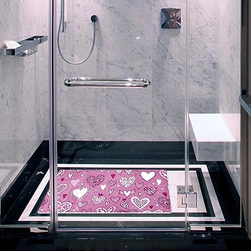 Bath Tub Shower Mat - Anti-Slip PVC Material 15.1x26.8 in, Gentle Cushioning Quick Drying Suction Cups Reliable Solution - Valentine's Day Pattern Non-Slip Floor Mat