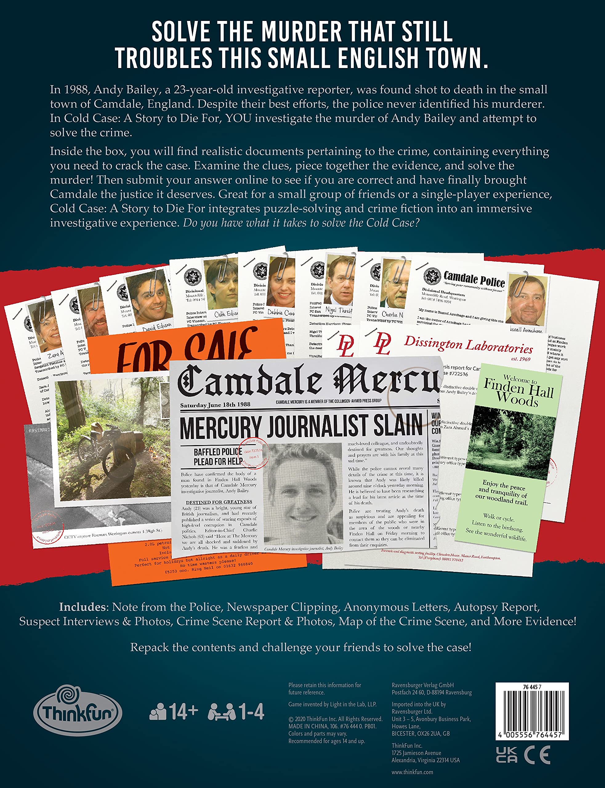 ThinkFun Cold Case: A Story to Die for - Interactive Murder Mystery Game | Engaging Storyline | Brain-Teasing Puzzles | Ideal for Teens and Adults | Perfect for Group Play