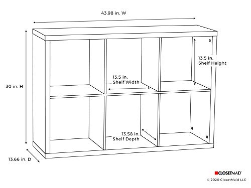 ClosetMaid 6 Cube Storage Shelf Organizer Bookshelf with Back Panel, Easy Assembly, Wood, Weathered Gray