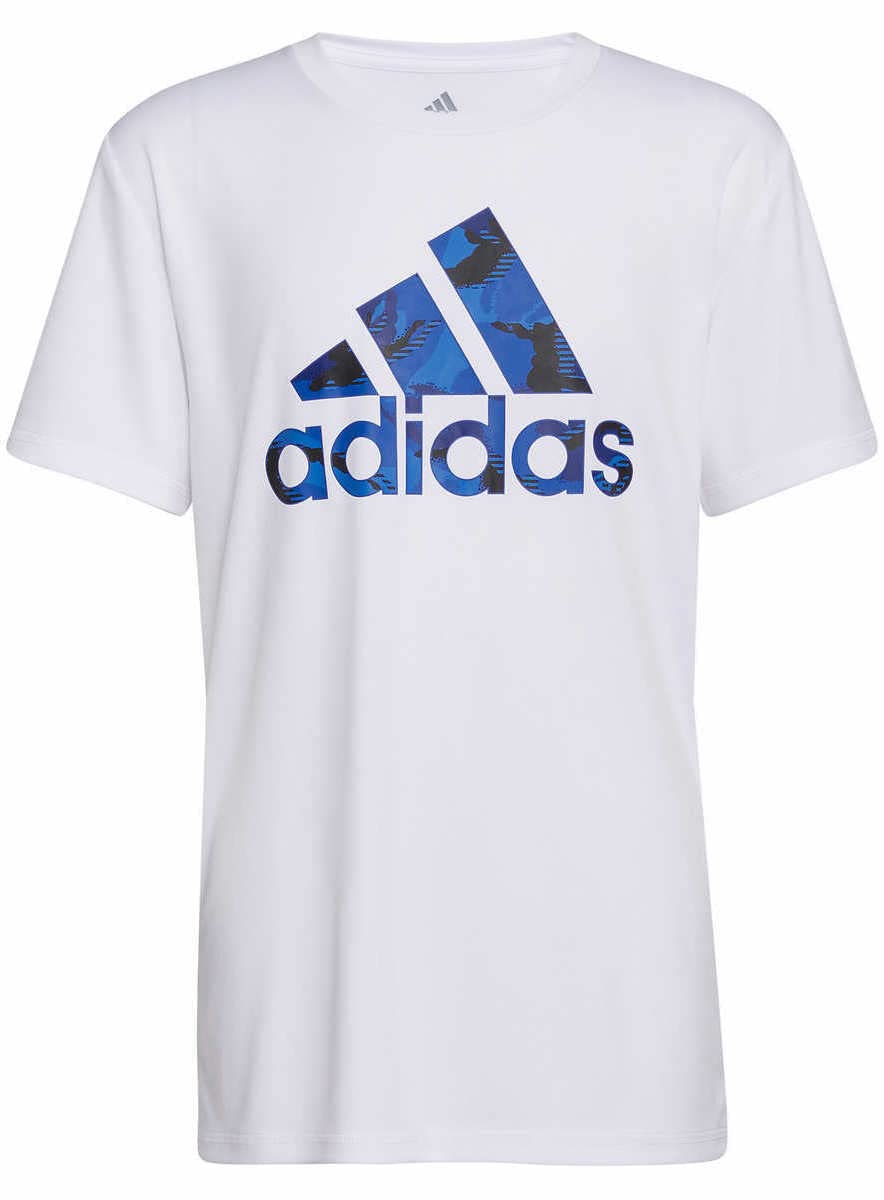 adidas Youth Boy's 2 Pack Short Sleeve Logo T-Shirts (Large(14/16), White/Blue)