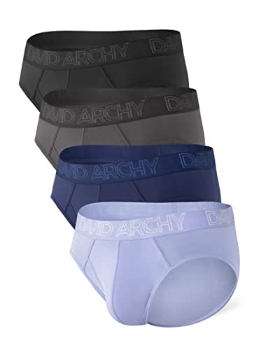 DAVID ARCHY Men's Underwear Bamboo Rayon Breathable Super Soft Comfort Lightweight Pouch Briefs with Fly in 4 Pack (XL, Black/Dark Gray/Navy Blue/Sky Blue - with Fly)