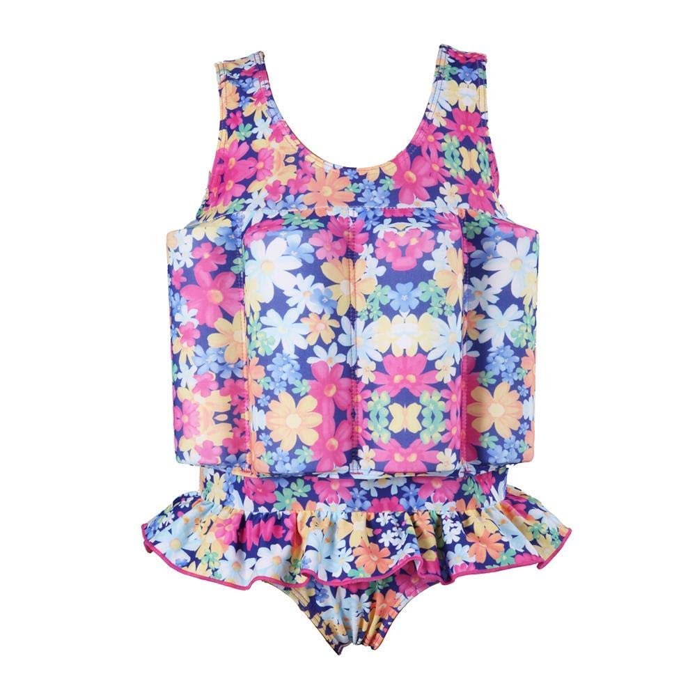 Kids Baby Girls Float Suit Floral Floatation Swimsuit with Adjustable Buoyancy Bathing Swimwear Toddler One Piece Swimming Suit Summer Sleeveless Ruffle Tutu Swim Dress Colorful Floral 18-24 Months