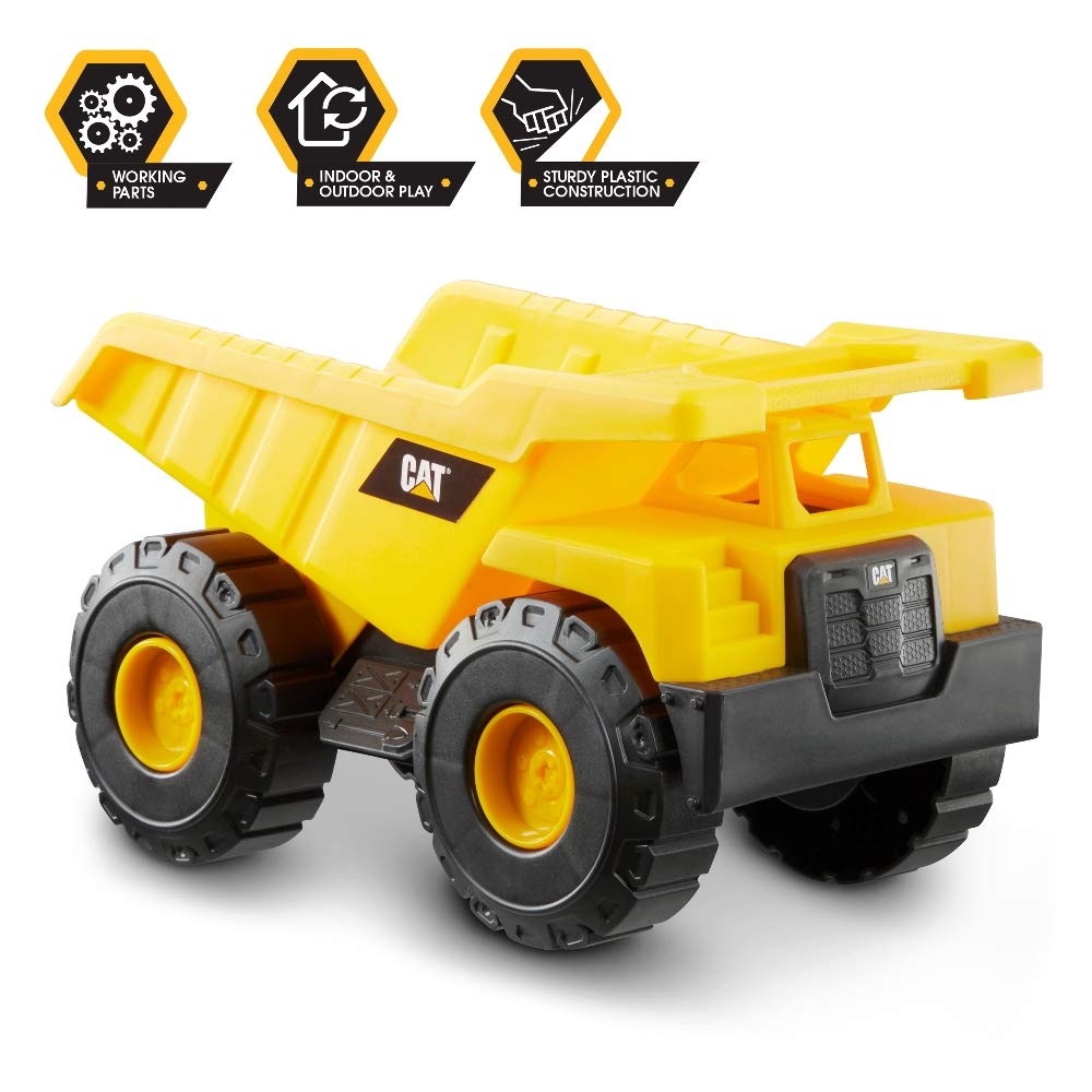 CAT Construction Toys, 15" Dump Truck Toy, Ages 2+, Sturdy Plastic, No Batteries Required, CAT Construction Tough Rigs Series