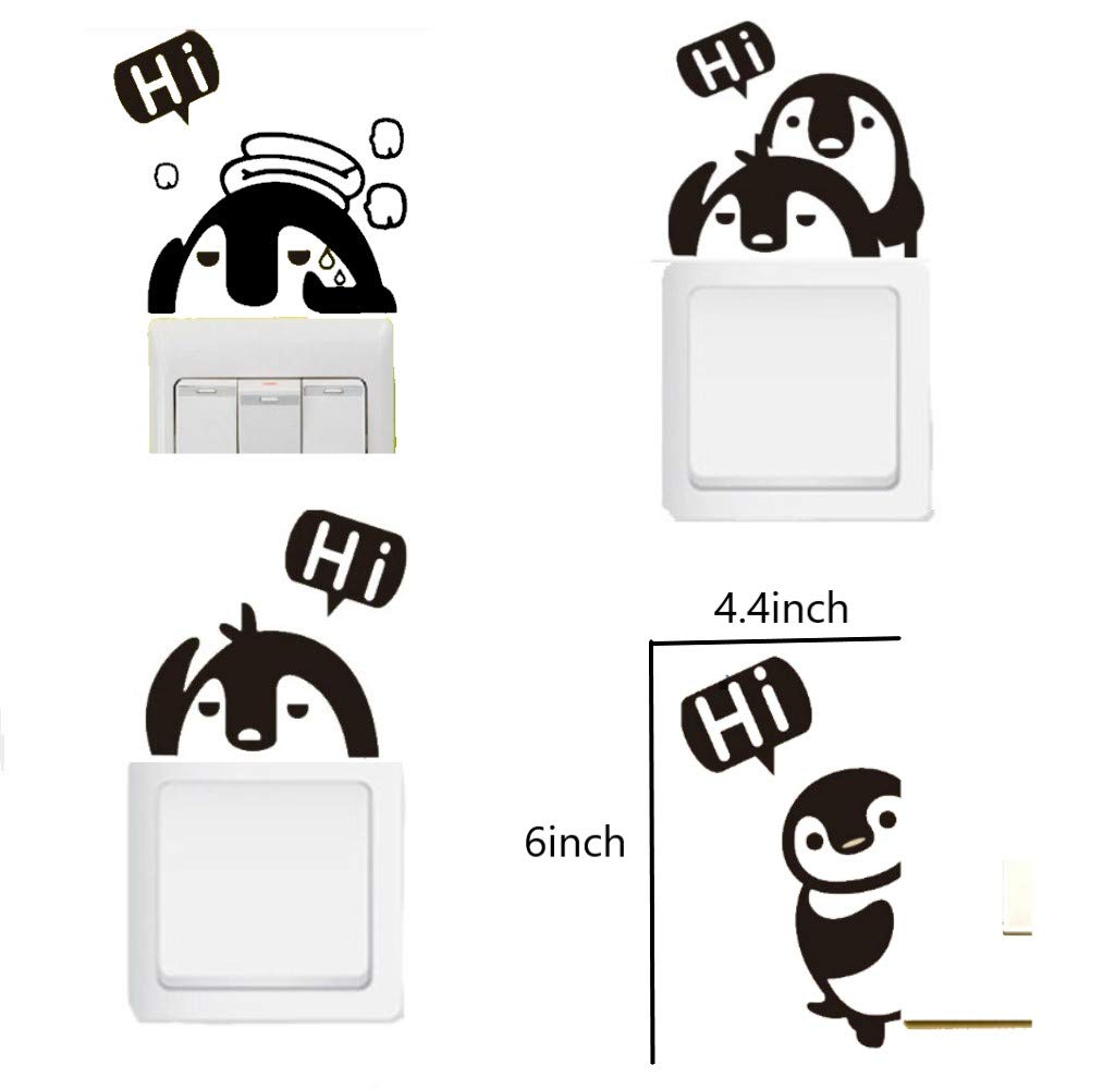 Removable Switch Stickers, 4 Cute Penguins Cartoon Wall Sticker, Light Switch Decor Decals, Family DIY Decor Art Stickers Home Decor Wall for Kids Bedroom Office Home Decoration