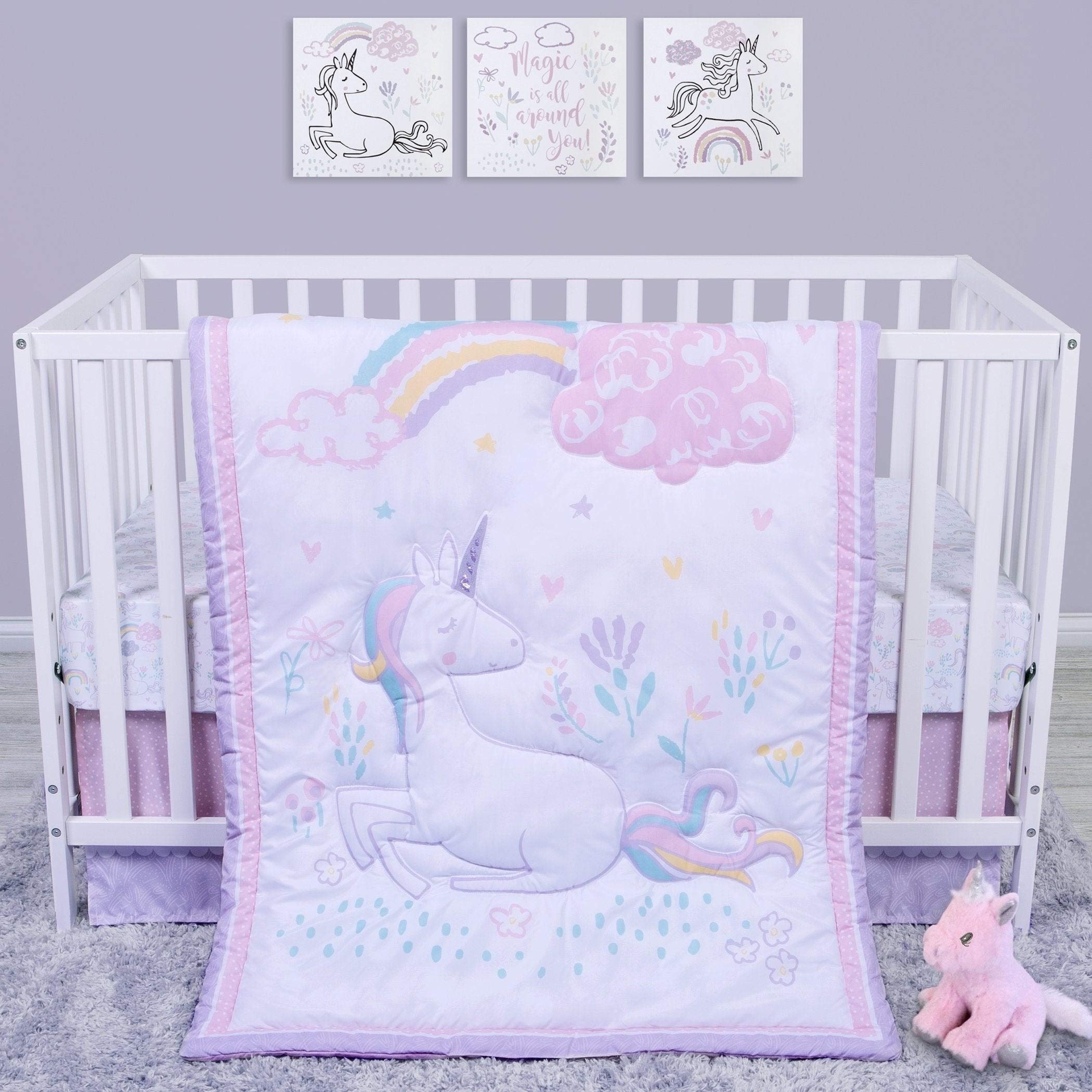 Sweet Unicorn 4 Piece Crib Bedding Set Multi Color Novelty Girls Baby Girl Microfiber