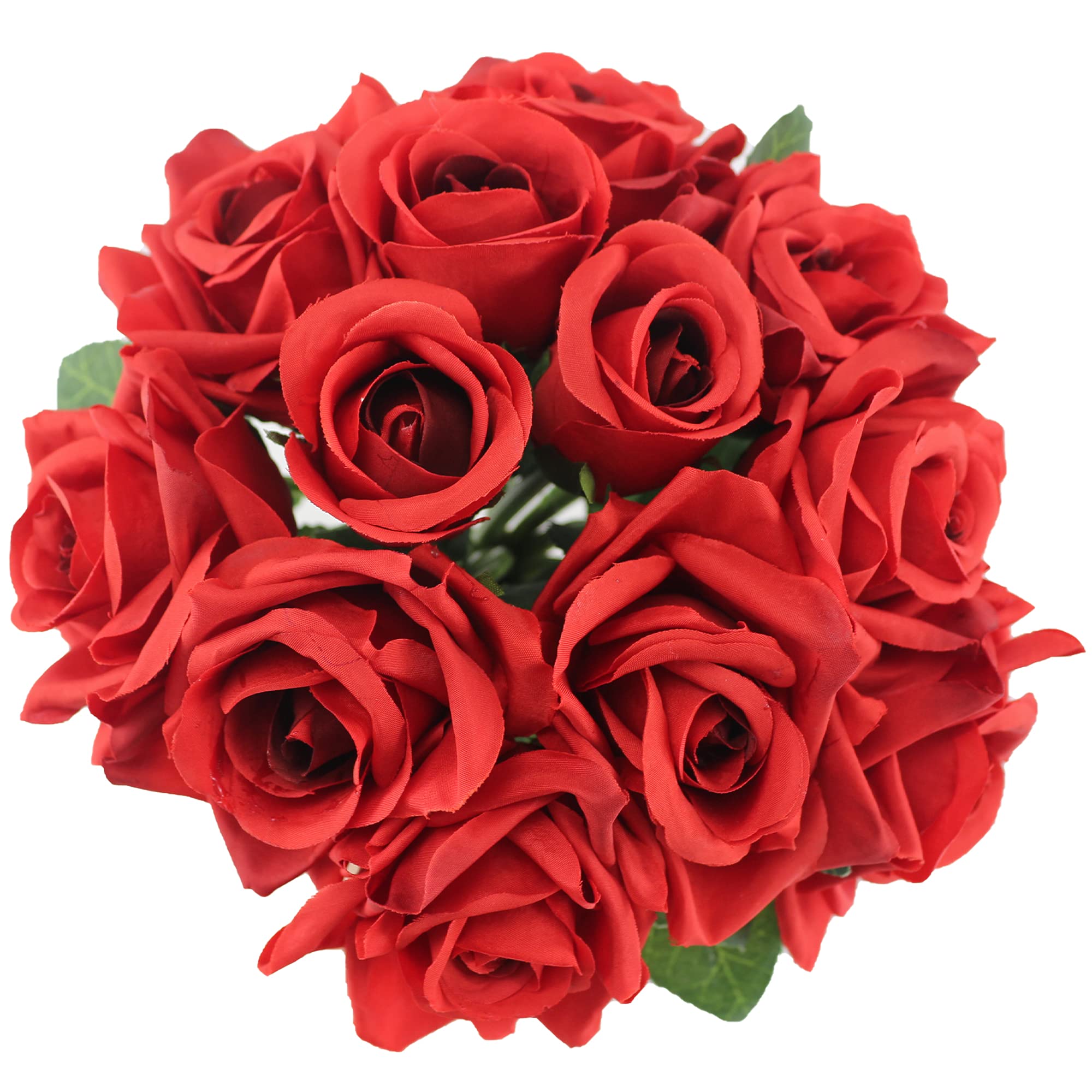 Artificial Silk Rose Flower,12 Pcs Real Looking Fake Roses with Stems, for Wedding Bouquets DIY Home Party Decoration Garden Background Decor (Red)
