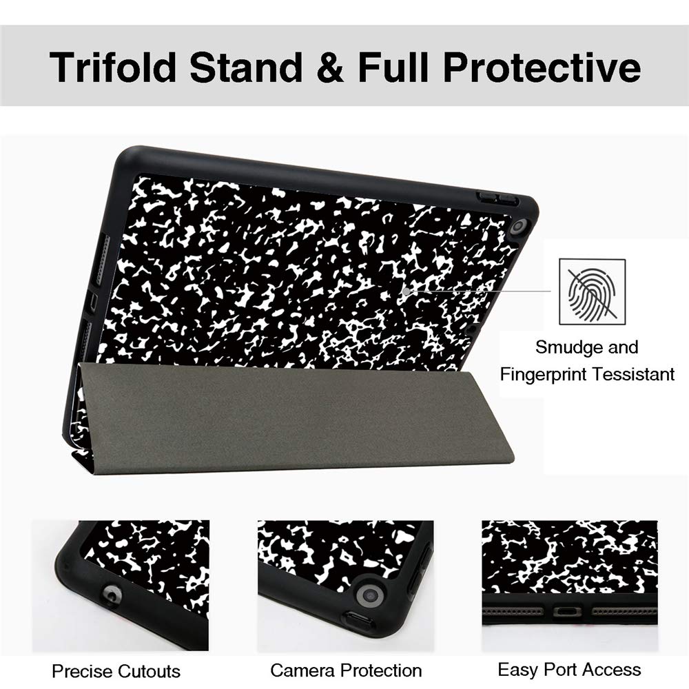 Hi Space for iPad 9th 8th 7th Generation Case for iPad 10.2 Case 2021 2020 2019 Composition Notebook with Pencil Holder, Book Trifold Protective Shockproof Cover with Auto Sleep Wake for A2270 A2428
