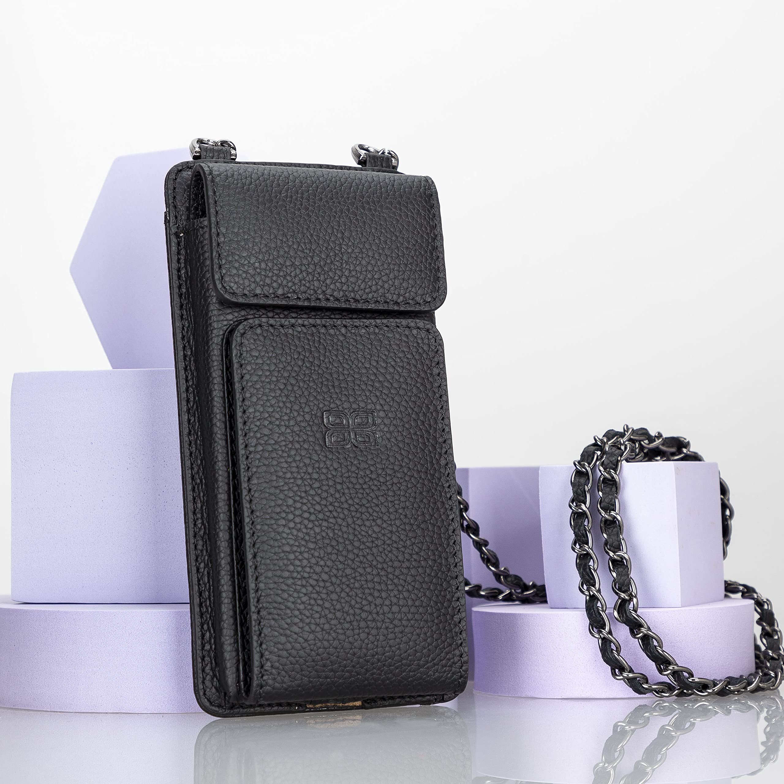 BOULETTA Crossbody Bag Cellphone Purse for Women-Leather Zipper Shoulder Wallet with Phone Pocket and Chain Strap 4 Card Slots Small
