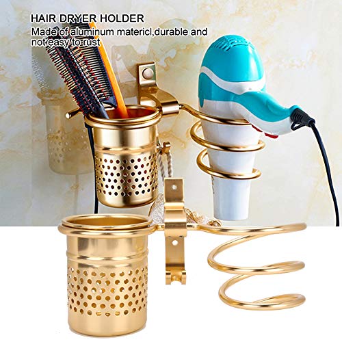 Bathroom Storage Shelf Wall Mount Hair Care Styling Tool Organizer Space Aluminum Hair Dryer Basket for Bathroom Organizer Multipurpose Rack(Gold)