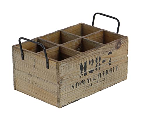Deco 79 Wood 6 Bottle Wine Holder with Handles, 16" x 9" x 8", Brown
