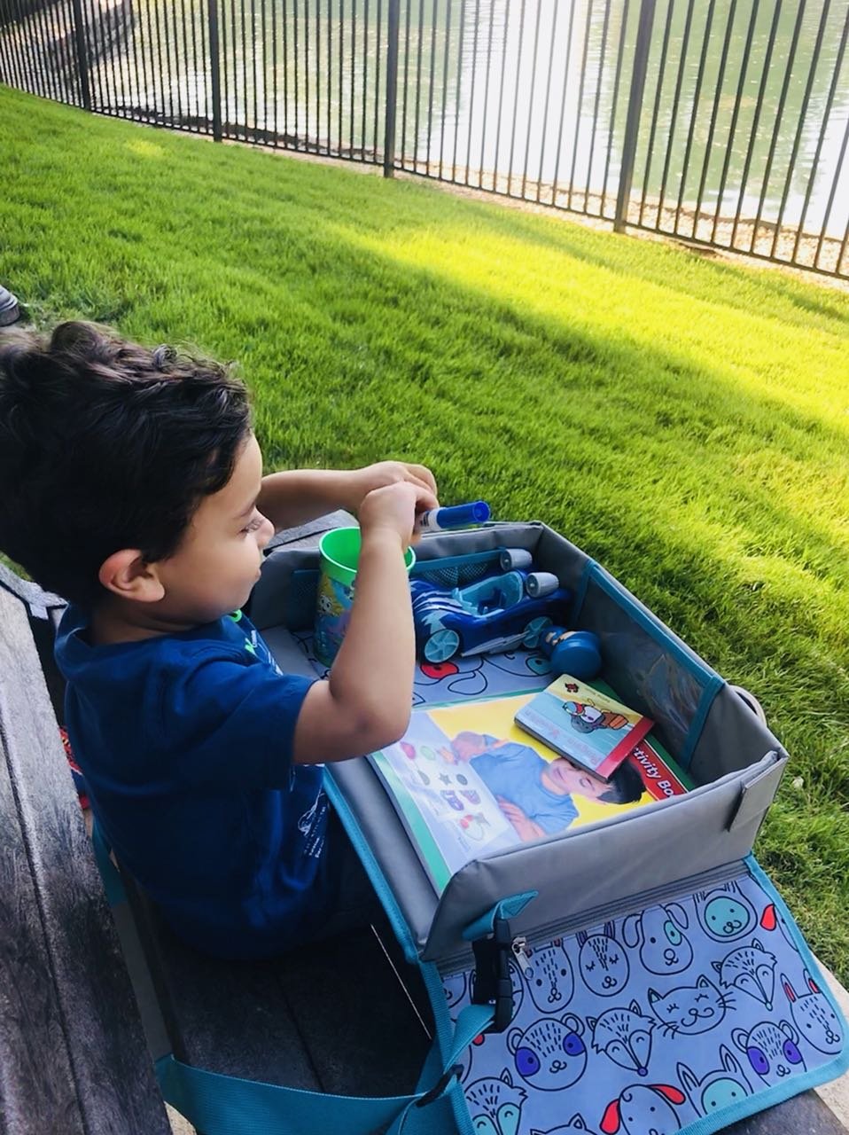 Kids Travel Tray by LillyCrafted-Premium Quality Toddler Car Seat Tray & Lap Table-with Touchscreen Phone & Tablet Holders-Toddler Activity Play & Snack Stroller Organizer-Perfect Travel Accessories