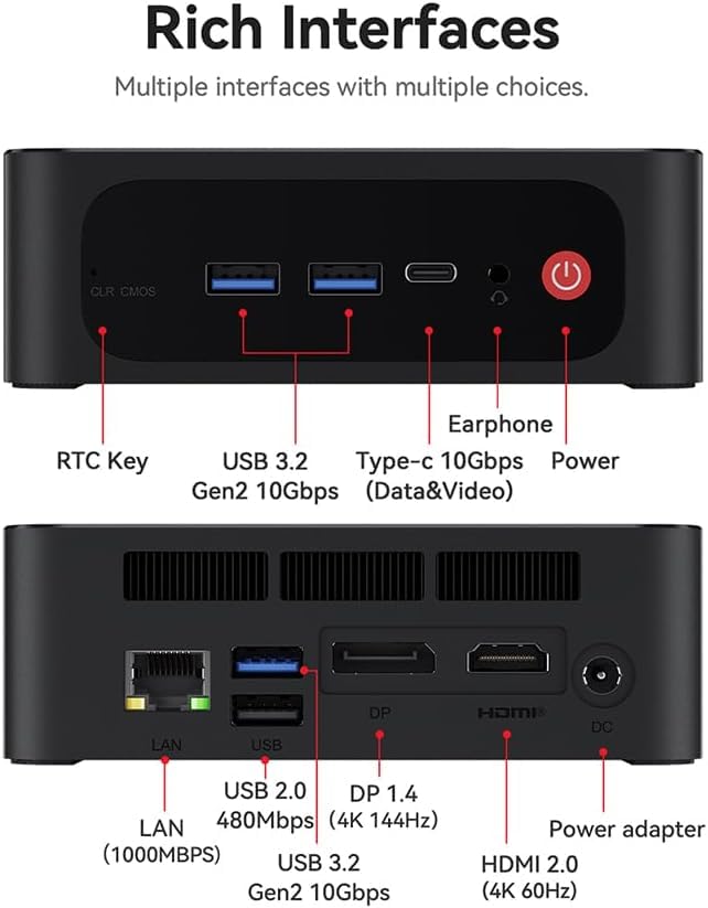 Beelink Mini PC SER5 MAX 5800H, AMD Ryzen 7 5800H(Up to 4.4GHz), TDP 54W Mini Desktop Computers, 16GB RAM 500GB M.2 PCIe3.0 SSD, Support Triple Display(HDMI, DP, TypeC)/WiFi 6/BT5.2/USB3.2/1000M LAN