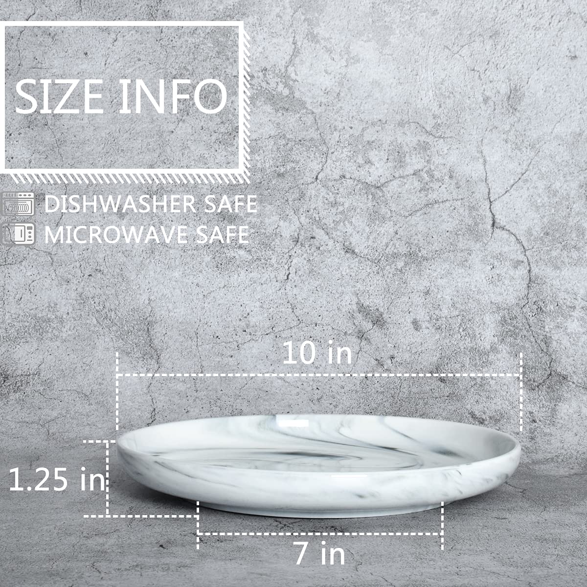 Bosmarlin Marbling Ceramic Rimmed Salad Plates, 8 inches, Set of 4 for Appetizer, Pasta, Dessert, Microwave and Dishwasher Safe (Grey, 8 in)