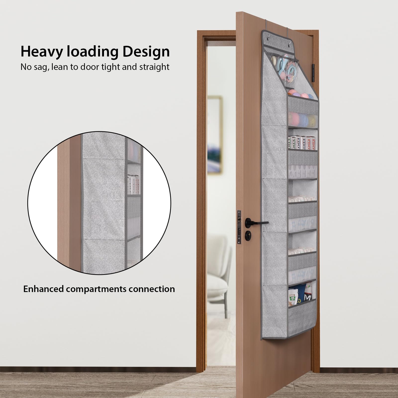Univivi 6 - Layer Fabric Over the Door Organizer Gray Foldable Nursery Closet Storage, Large Hanging Door Organizer for Cosmetics, Toys and Sundries…