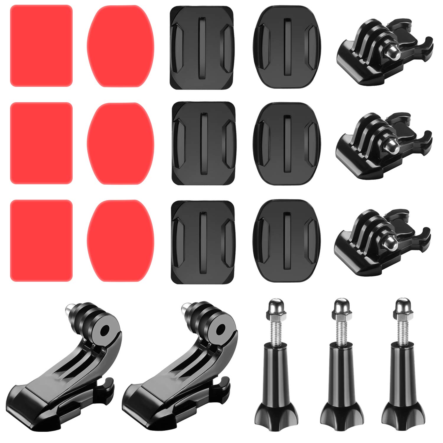 Neewer 20-in-1 Accessory Kit for Gopro:Buckle Clip Basic Mount,J-Hook Buckle Mount,Long Thumb Screw 3-Pack Adhesive Mounts with Sticky Pads for GoPro Hero 3 3+ 4 5 6 7 Accessories SJ4000 SJ5000 SJ6000
