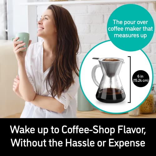 Coffee Gator Pour Over Coffee Maker - 14 oz Paperless, Portable, Drip Coffee Brewer Pour Over Set w/Glass Carafe & Stainless-Steel Mesh Filter, 400ml Clear