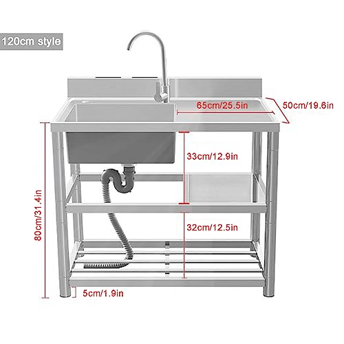 Commercial Restaurant Sink Stainless Steel Utility Sink Single Bowl Set Single Bowl w/Faucet & Drainboard Outdoor Garden Sink for Kitchen Laundry Room Garage