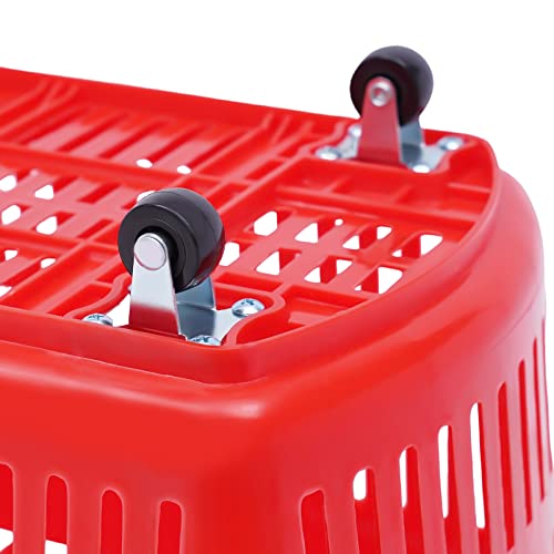 Bacacoo Plastic Shopping Carts, 6 Trolley Rolling Shopping Baskets, 35l Shopping Trolley With Handles, Portable Shopping Basket Set In Supermarkets And Retail Stores (Red)