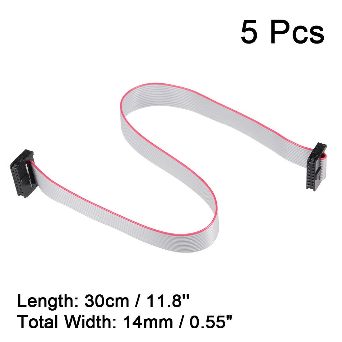 uxcell IDC 14 Pins Connector Flat Ribbon Cable Female Connector Length 30cm 2mm Pitch,5pcs
