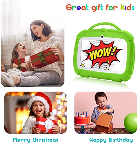 Padgene Kids Tablet 7 Inch,Android 9.0 Parental Control Kids Mode Pre-Installed WiFi Tablet Learning Games Camera IPS HD Display 1 GB+16GB with Kid-Proof Case (7 Inch, Green)