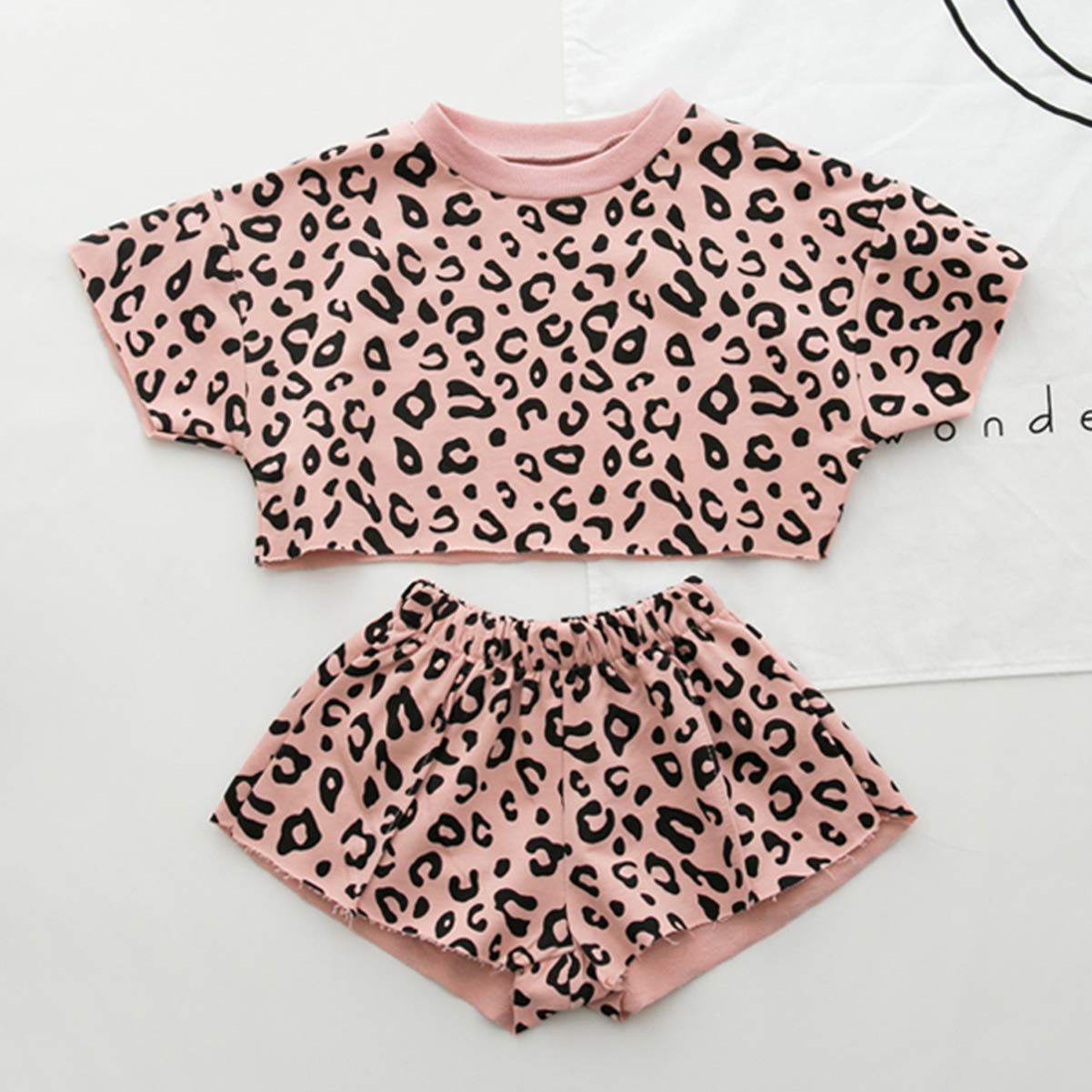 Toddler Baby Girls Leopard Print Summer Clothes Set T-Shirt and Short Pants 2pcs Outfits (1-Pink, 2T)