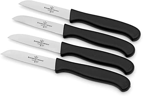 Sword & Crown Professional (Made in Germany, Solingen) Paring Knife Set of 4 Easy to Grip, Super Sharp, Rust and Corrosion Free Dishwasher Safe 3" Paring Knives/Vegetable Knives (4 piece)