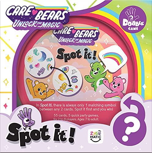 USAOPOLY Spot It! Care Bears | Fun Card Game for Kids and Adults | Featuring Funshine, Grumpy, Wish, Share, Good Luck, Cheer, and Tenderheart Bear | Licensed Care Bears Game