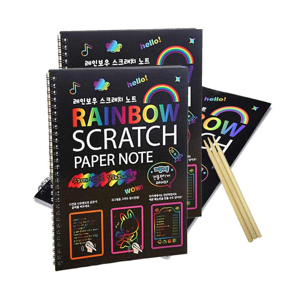 BESTING Scratch Art Notebooks 3 Pack 10.2 x 7.5 inches Rainbow Magic Scratch Off Paper Set Drawing Arts Crafts Black Scratch Books for Kids' Birthday Gifts Party Favors Christmas Presents (PRB330)