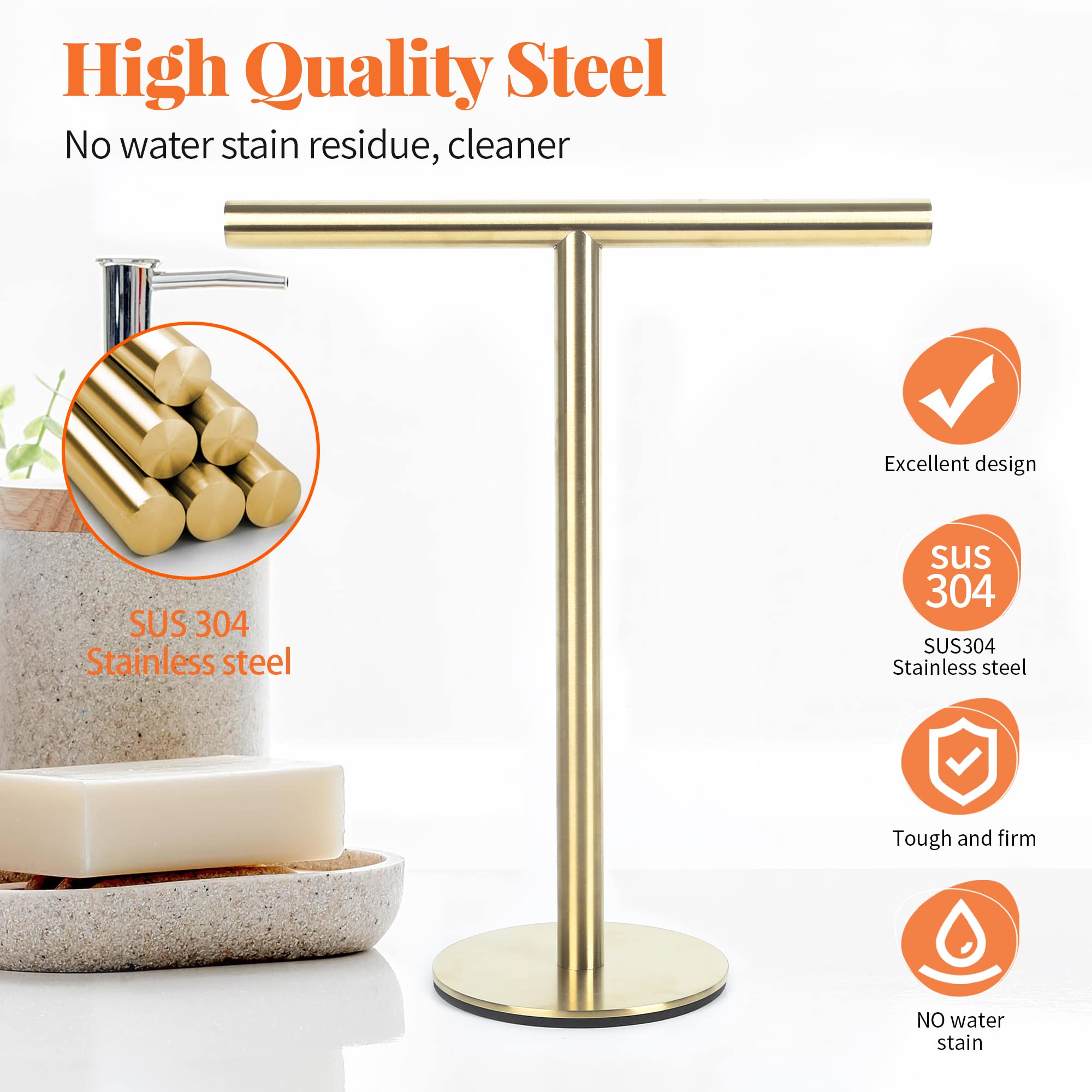 Bathroom Hand Towel Holder Stand,T-Shape Hand Towel Holder Stand SUS304 Stainless Steel for Bathroom,Kitchen or Vanity Countertop
