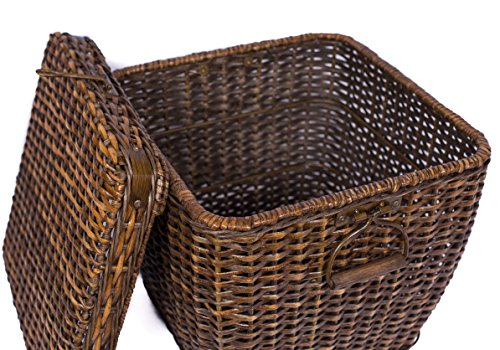 BIRDROCK HOME Rattan Peel Storage Cube with Removable Lid - Spacious Woven Organizer for Shelves - Natural Brown Decorative Cubby for Shoes, Books, Home Decor, and Office - Stylish 16.5 Inch Square
