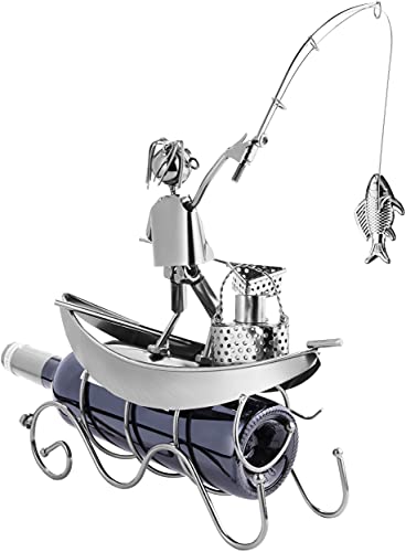 BRUBAKER Wine Bottle Holder Fisherman on a Boat - Metal - Statue, Sculptures and Figurines - Decor Wine Racks and Stands - Gifts & Decoration