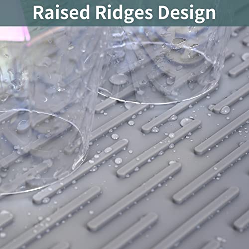 Extra Large Silicone Dish Drying Mat - XL Size 23β x 18β Dish Rack Mat for Kitchen Counter, Heat-resistant Rubber Dish Mat, Non-Slip Silicone Sink Mat, Eco-friendly Counter Top Mat, BPA Free, Grey