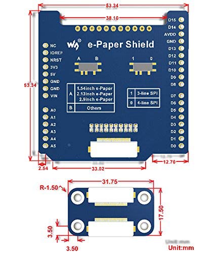 waveshare Universal e-Paper Raw Panel Driver Shield Board for Arduino/NUCLEO Supports Various SPI Interface e-Ink Raw Display Panels