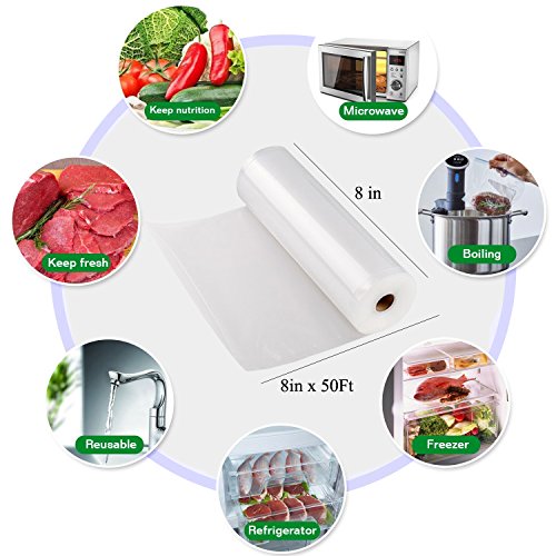 FungLam Vacuum Sealer Bags - 2 Pack 8" x 50' Commercial Grade Sealer Saver Rolls for Foodsaver and Sous Vide (Total 100 feet)