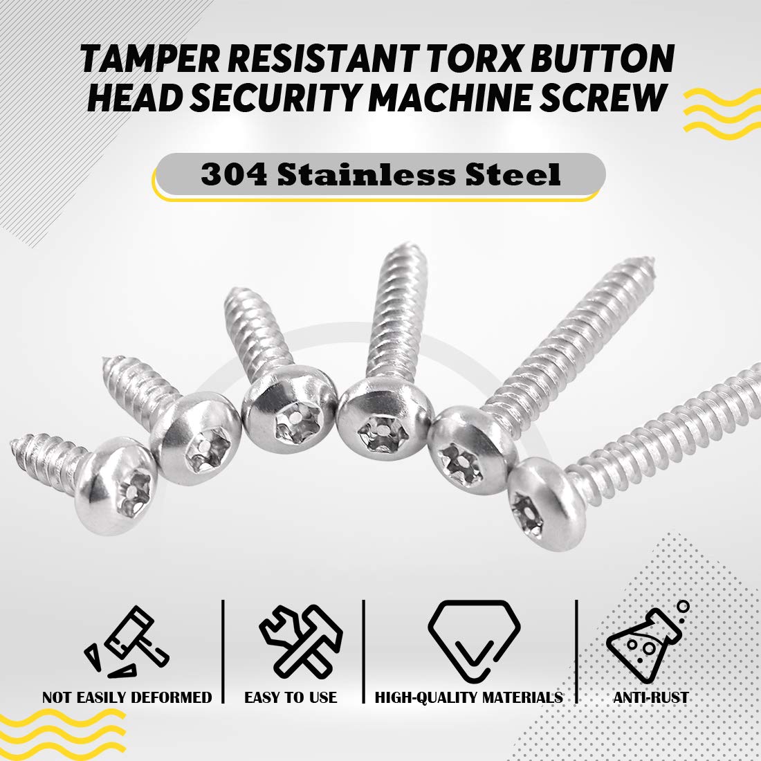 Hilitchi 210 Pcs #10 Stainless Steel Button Head Torx Sheet Metal Screws Silver Security Anti-Theft Tamper Proof Screws Assortment Kit with Screwdriver Bit T25 (#10 x 1/2" ~ #10 x 1-1/2")