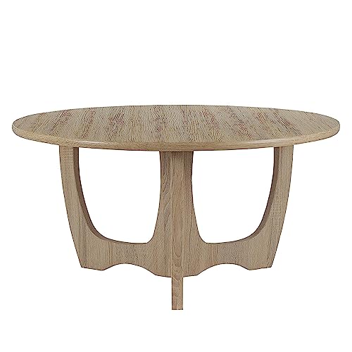 FINECASA Wooden Curved Leg Round Coffee Table , Accent Couch,Home Decoration, Living Room Tables, 35.5 x 18 Inches, Natural