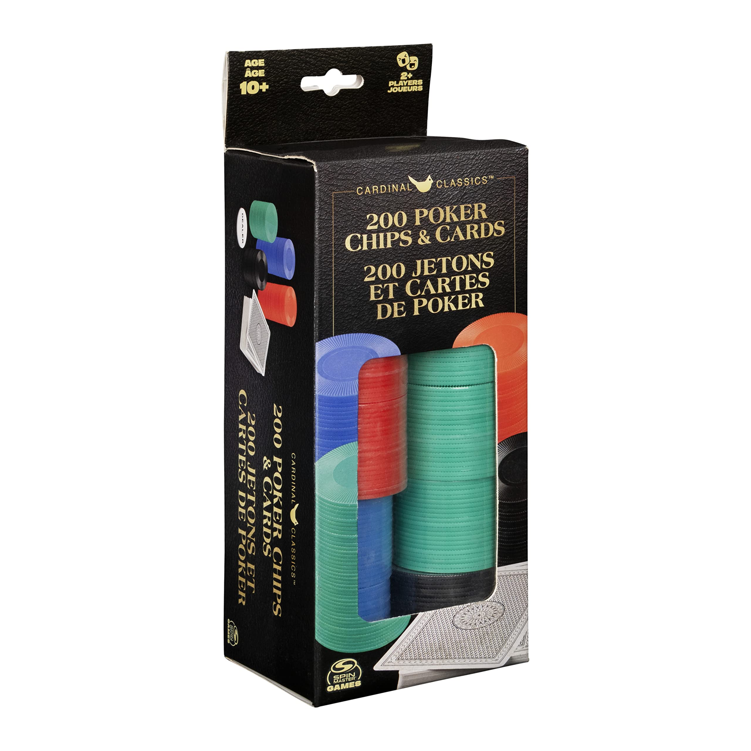 Cardinal Classics, 200 Poker Chips Set Playing Cards Deck Dealer Button Texas Hold ‘Em Classic Casino Table Game, for Adults and Kids Ages 10 and up