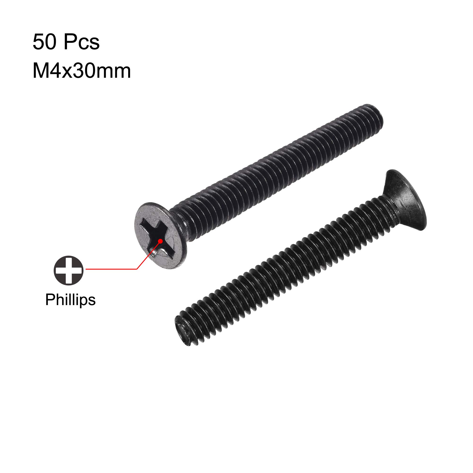 uxcell M4 x 30mm Phillips Screw Fastener Black for Laptop PC TV Fan Switch 50pcs