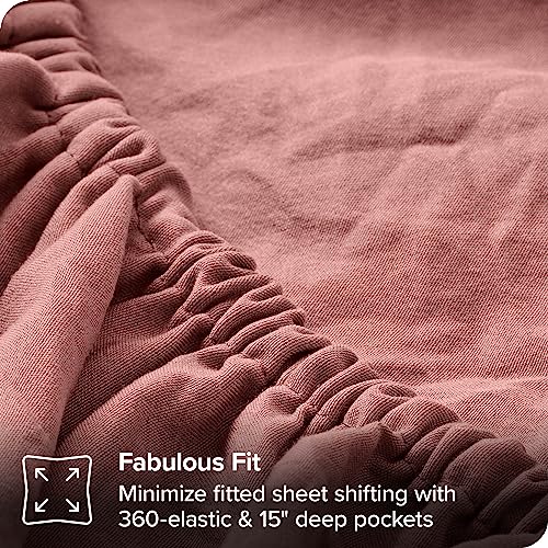 Bare Home Sandwashed Queen Sheet Set - Premium 1800 Ultra-Soft Microfiber Bed Sheets - Double Brushed - Hypoallergenic - Stain Resistant (Queen, Sandwashed Dusty Rose)