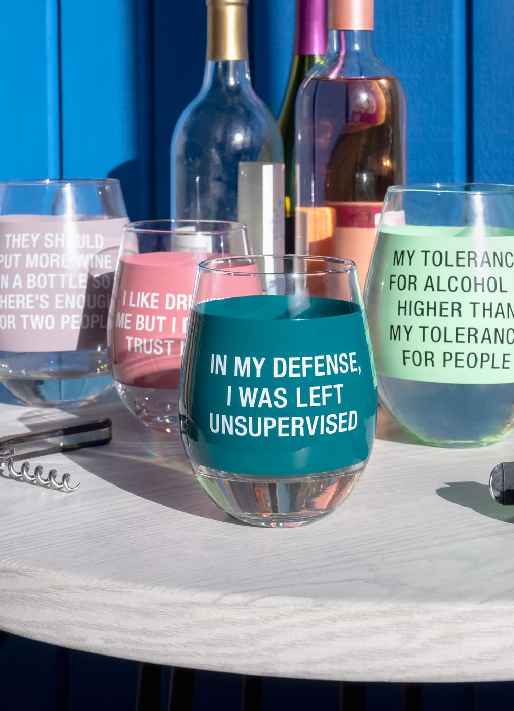 About Face Designs Like Me Don't Trust Her Pink 16 ounce Glass Stemless Wine Tumbler Glass (129880)