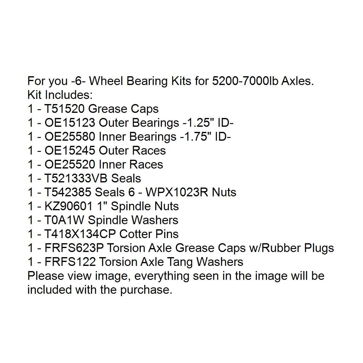 6) Nib Trailer Kits 25580 15123 10-36 for 6000/7000# Axle E.P.R.