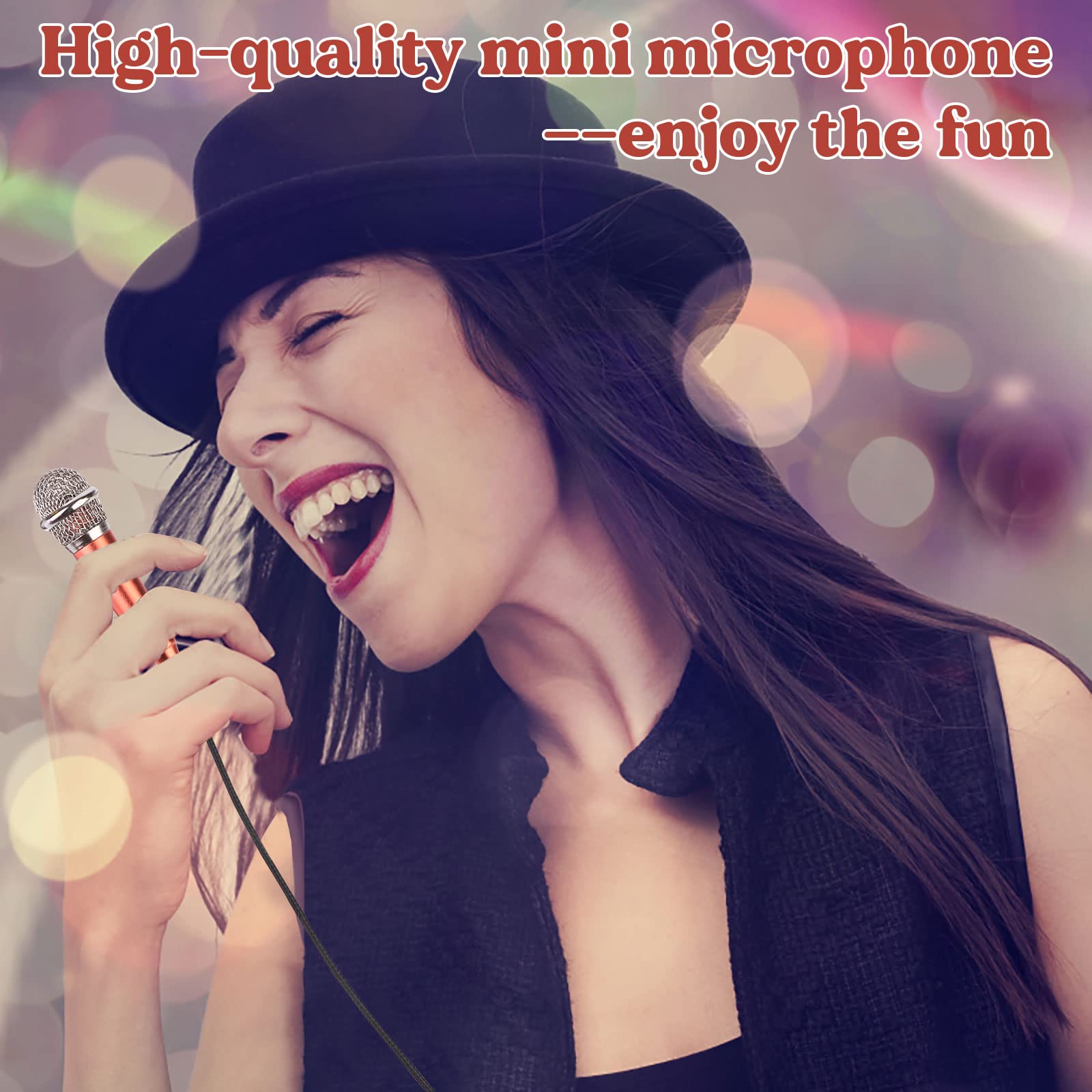 4-Piece Mini Microphone Tiny Microphone Mini Mic for Recording Voice and Singing on iPhone, Android Phones or Tablet, Metal, with 113 cm Cord, 3.5 mm Input (Rose Gold, Rose red, Silver, Blue)
