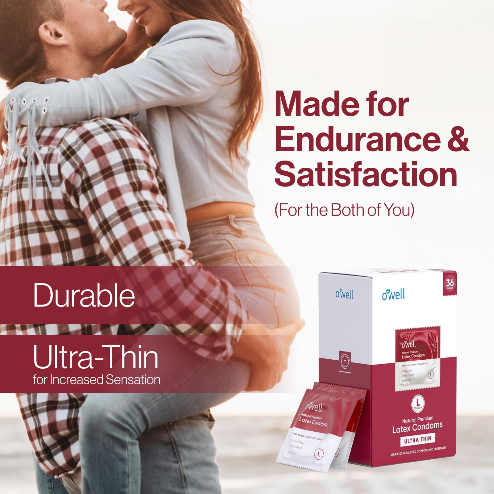 36 Latex, Ultra-Thin Condoms β Triple-Tested Lubricated Condoms with a Silicone Base for Comfortable Birth Control & Pleasure β Natural Latex Condoms for Men (2 x 7.2 in. Flat) by OWELL, Large