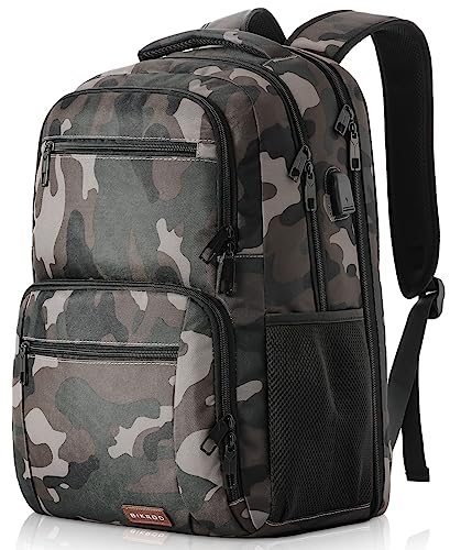 BIKROD Travel Laptop Backpack, School Backpacks for Teen Boys Water Resistant Back Pack with USB Charging Port, Business Anti Theft Durable Computer Bag Gifts Fits 15.6 Inch Laptop-Camouflage