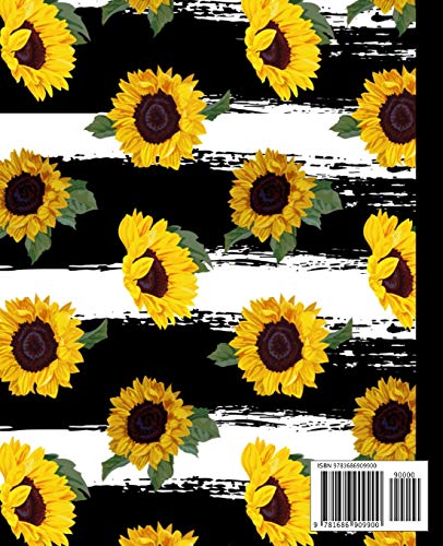 Composition Notebook: Sunflowers Pattern on Black and White Striped Background - 7.5" X 9.25" - Wide Ruled 110 Pages