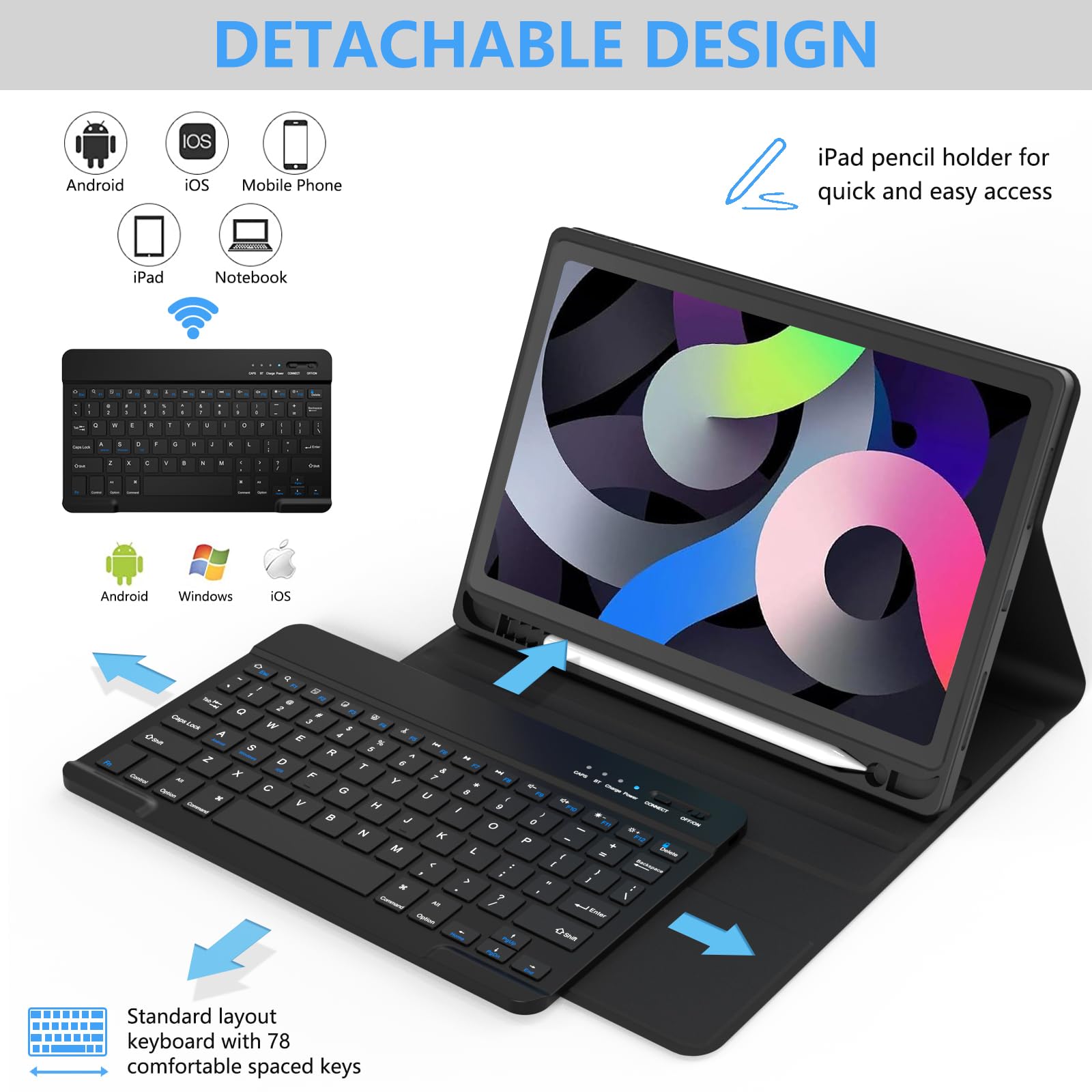 TaIYanG for iPad Air 11 inch M2 Case with Keyboard 10.9 inch for iPad Air 5 2022/iPad Air 4th Gen Keyboard Case with Pencil Holder, Wireless Keyboard for iPad Air 11 2024/iPad Air 5/4