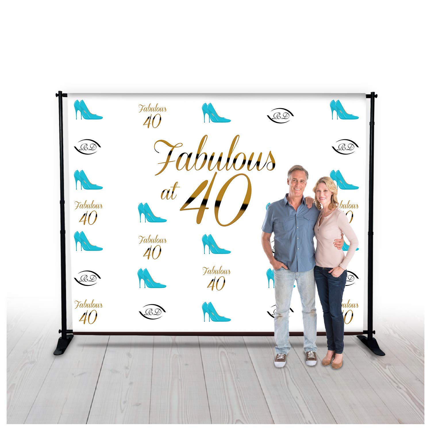 BannerBuzz Happy Birthday Fabulous at 40 Custom Step and Repeat Banner, 11 oz. PVC Flex, 720 DPI Eco-Solvent Printing, for Events and Parties, Photography Background (8'W x 10'H)