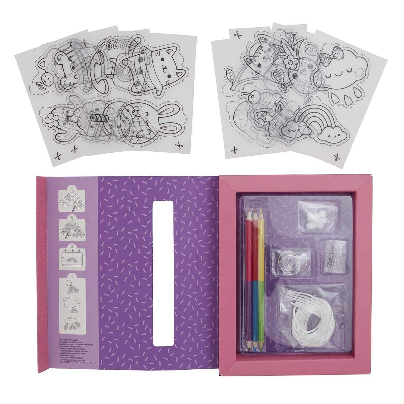 Big Game Toys~Sweet Treats Shrinkies Shrinky Art Shrink Film Kit Girl Dinks Jewelry Keychain