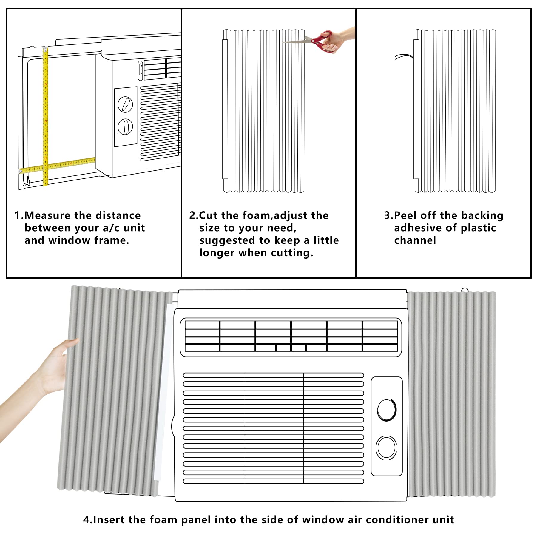 BJADE'S Window Air Conditioner Side Panels Kit,Window AC Foam Insulation Side Panels for Window AC Unit Indoor Air Conditioner Cover for Summer Winter Protection,17" x 9" x 7/8" Window Seal Panel
