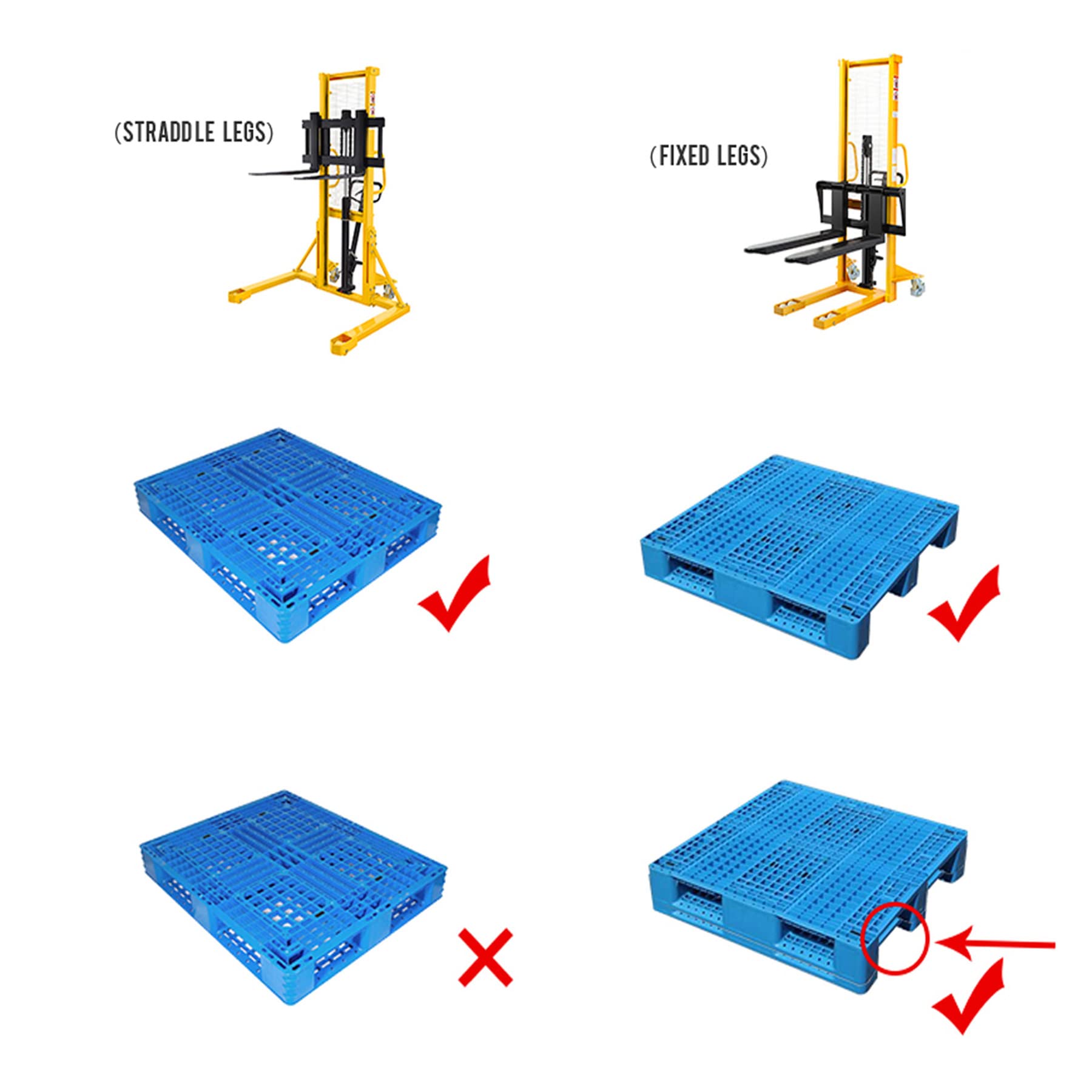Xilin Manual Pallet Truck Stacker 2200lbs Capacity 63" Hydraulic Lift Height with Adjustable Forks and Fixed Legs Handling Tools